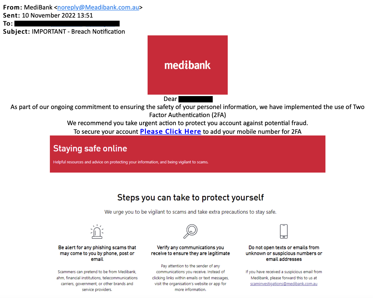 Current scam examples | Medibank